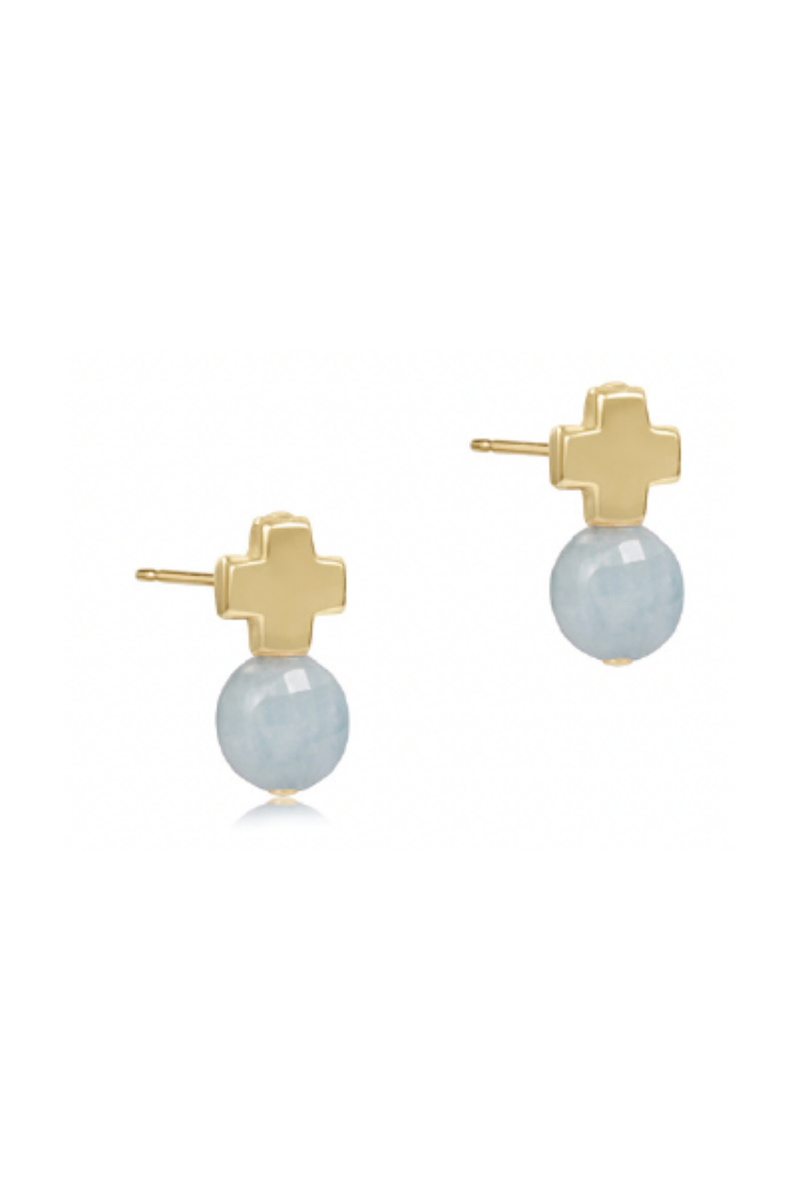 Enewton Signature Cross Gold Stud – Aquamarine – The Seaside Style