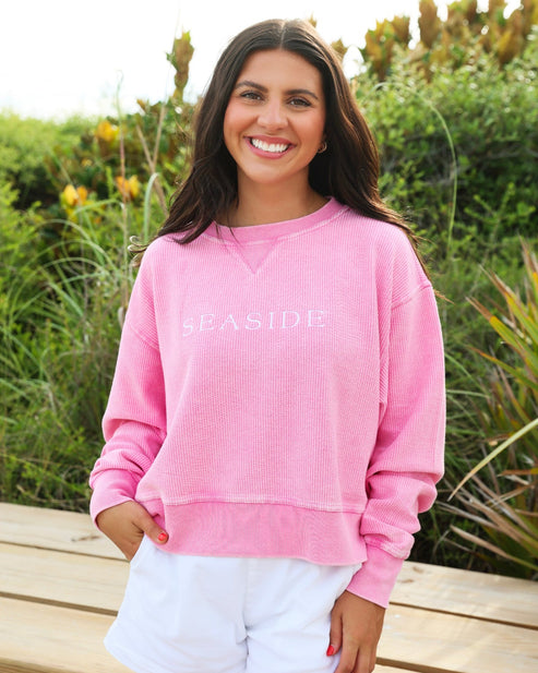 Bubblegum Cropped Seaside Corded Sweatshirt – The Seaside Style