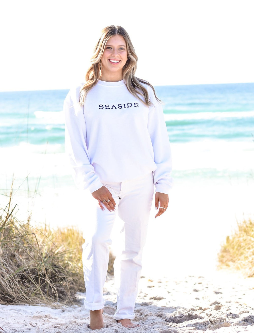 White Seaside Corded Embroidered Sweatshirt – The Seaside Style