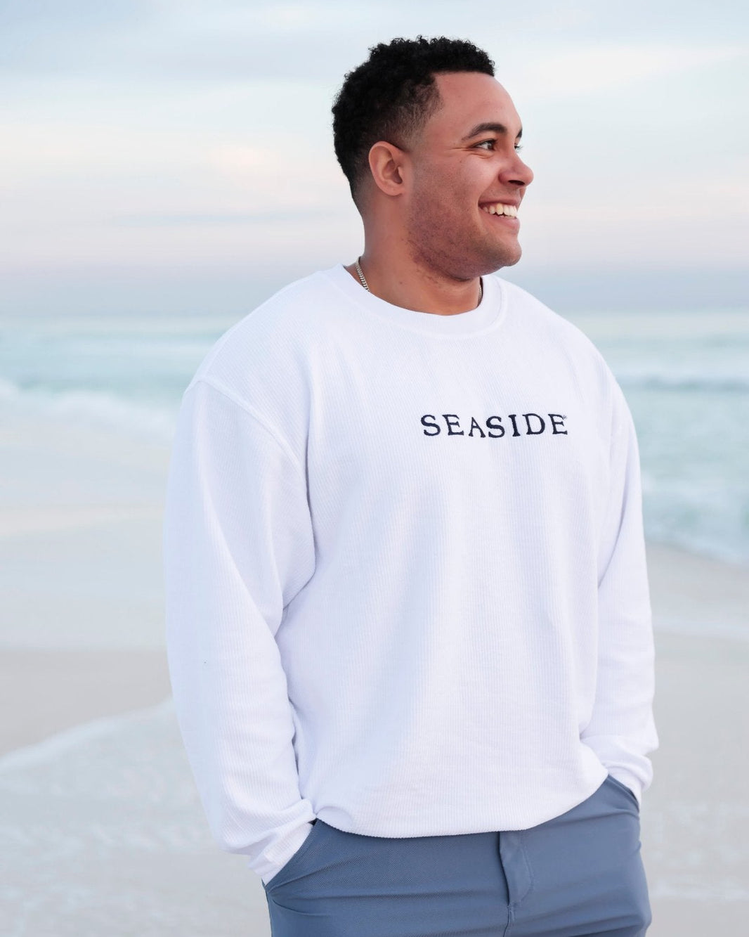 White Seaside Corded Embroidered Sweatshirt – The Seaside Style